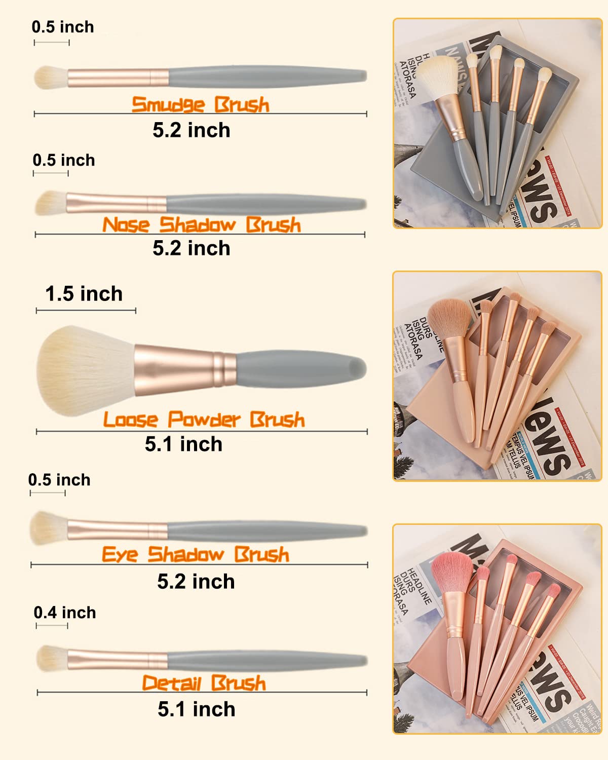 Travel Size Makeup Brushes Set, Easy-taken Mini Makeup Brush Set with Case and Mirror, Small Complete Function Cosmetic Brushes Kit Perfect for On The Go (Apricot)