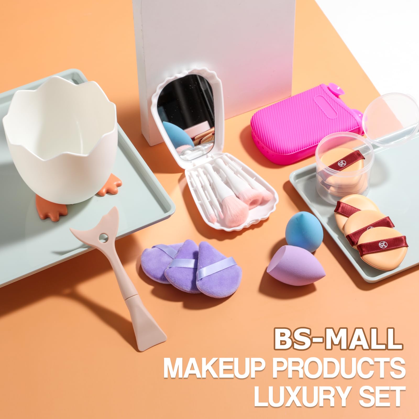 BS-MALL Makeup Brushes Premium Synthetic Foundation Powder Concealers Eye Shadows Makeup 10 Pcs Brush Set with 5 Pcs Makeup sponge Set & Makeup Brush Holder Sponge Case