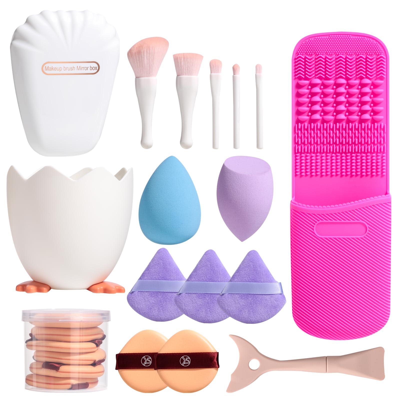 BS-MALL Makeup Brushes Premium Synthetic Foundation Powder Concealers Eye Shadows Makeup 10 Pcs Brush Set with 5 Pcs Makeup sponge Set & Makeup Brush Holder Sponge Case