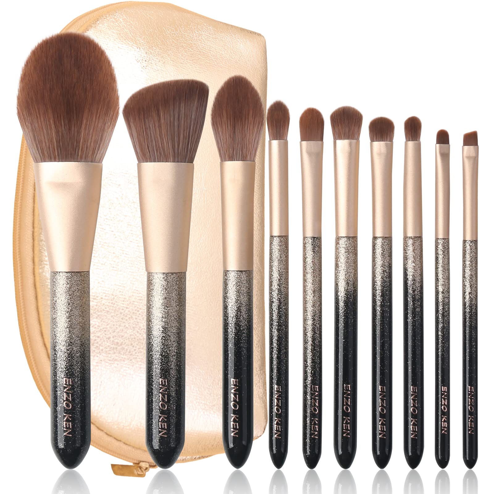 ENZO KEN Natural Hair Makeup Brush Set Professional, Sable Makeup Brushes Set with Case, Natural Hair Brushes Makeup Set, Glitter Make up Brushes Set Professional, Natural Makeup Brushes - ORRA, Black