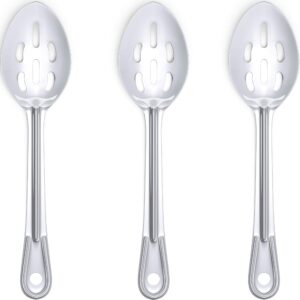 super strong, ergonomic 11 in serving spoon 3 pk. big, slotted stainless steel spoons for cooking, baking and basting. best kitchen flatware for buffet and banquet service in restaurants and homes