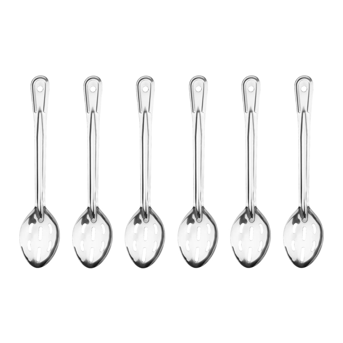 Slotted Serving Spoon - Large Spoon with Holes for Draining - Perforated Spoon of Stainless Steel with Long Handle for Strain Food, 6 Pcs