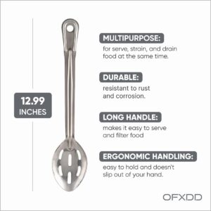 Slotted Serving Spoon - Large Spoon with Holes for Draining - Perforated Spoon of Stainless Steel with Long Handle for Strain Food, 6 Pcs