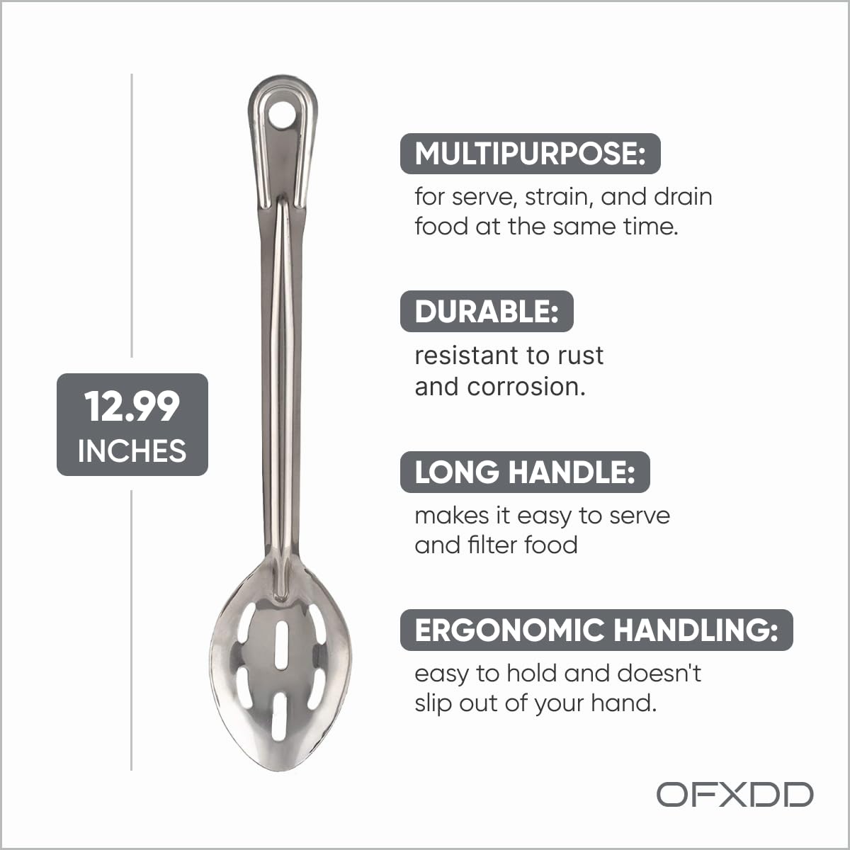 Slotted Serving Spoon - Large Spoon with Holes for Draining - Perforated Spoon of Stainless Steel with Long Handle for Strain Food, 6 Pcs