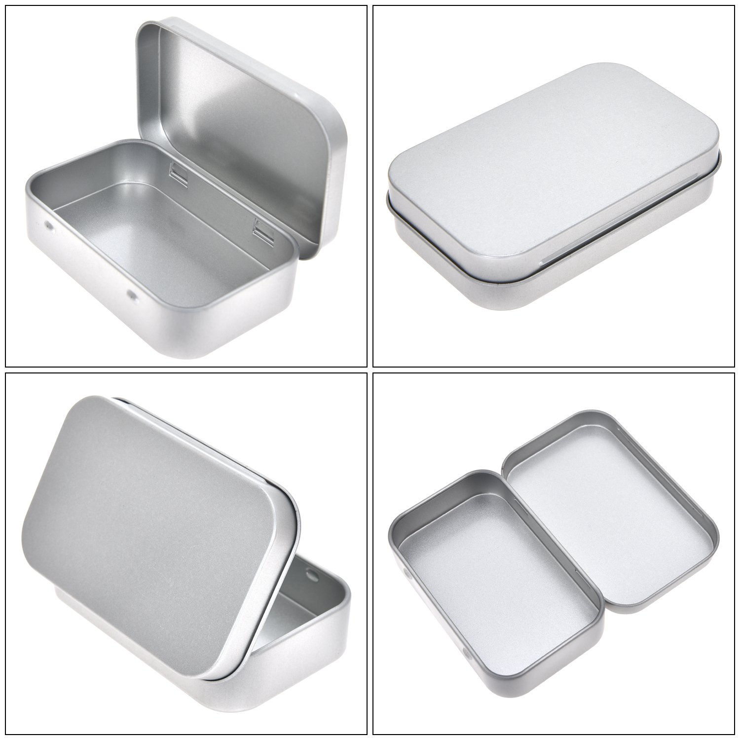 Aybloom Metal Rectangular Empty Hinged Tins - 30 Pack Silver Mini Portable Box Containers Small Storage Kit & Home Organizer