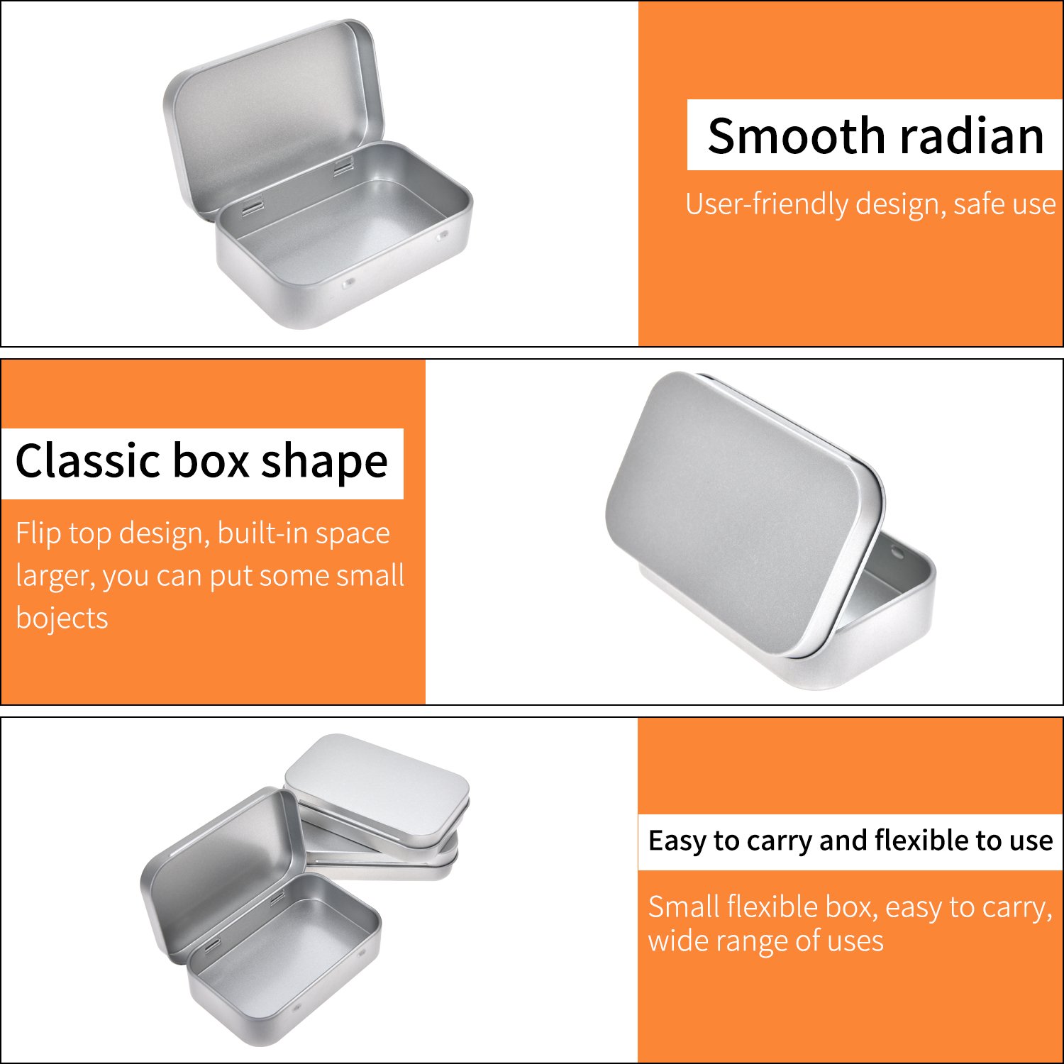 Aybloom Metal Rectangular Empty Hinged Tins - 30 Pack Silver Mini Portable Box Containers Small Storage Kit & Home Organizer