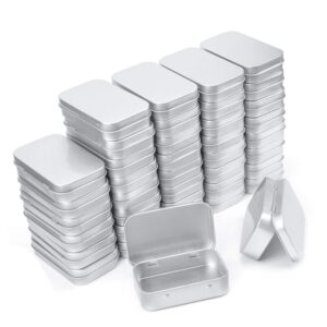 aybloom metal rectangular empty hinged tins - 40 pack silver mini portable box containers small storage kit & home organizer for storage drawing pin candies jewelry crafts