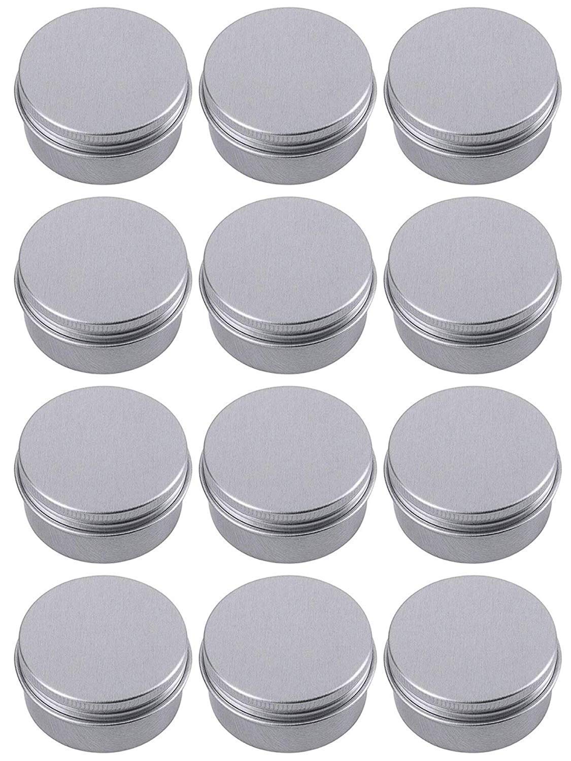 Hulless 0.5 Ounce Aluminum Tin Jar Refillable Containers 15 ml Aluminum Screw Lid Round Tin Container Bottle for Cosmetic,Lip Balm, Cream, 12 Pack.