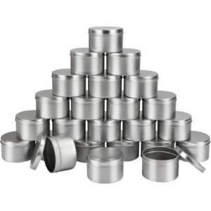 moretoes 24 pack candle tins, 8oz round metal tins with lids for candle making, arts crafts, storage container