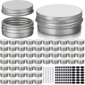 zubebe 200 pack metal tins aluminum containers with lids screw top round tin cans for cosmetic lip balm diy salves candles wax with 5 markers 10 sheets label stickers (0.5 oz, silver)