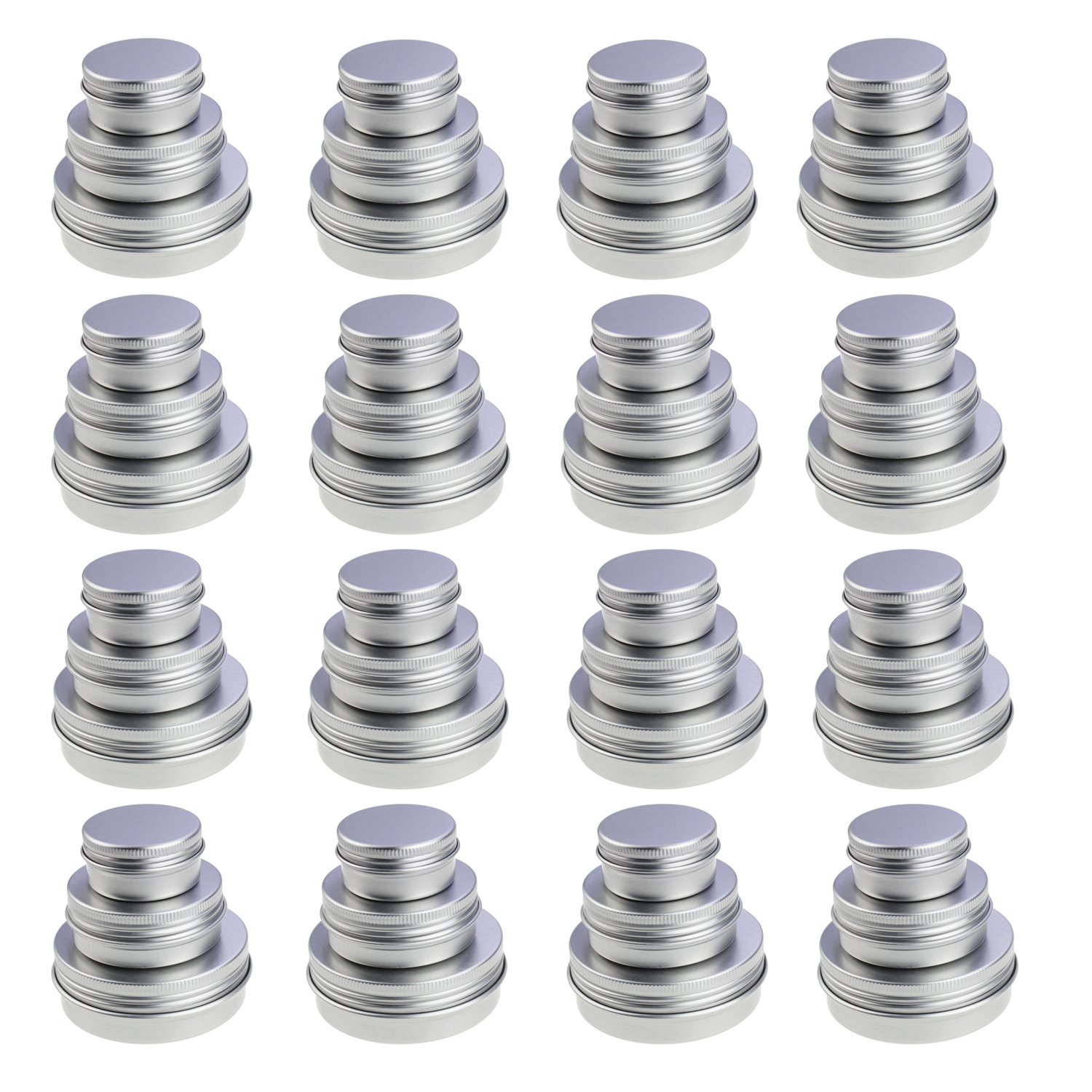 LJY 48 Pieces Round Aluminum Cans Screw Lid Metal Tins Jars Empty Slip Slide Containers (Mixed Sizes)