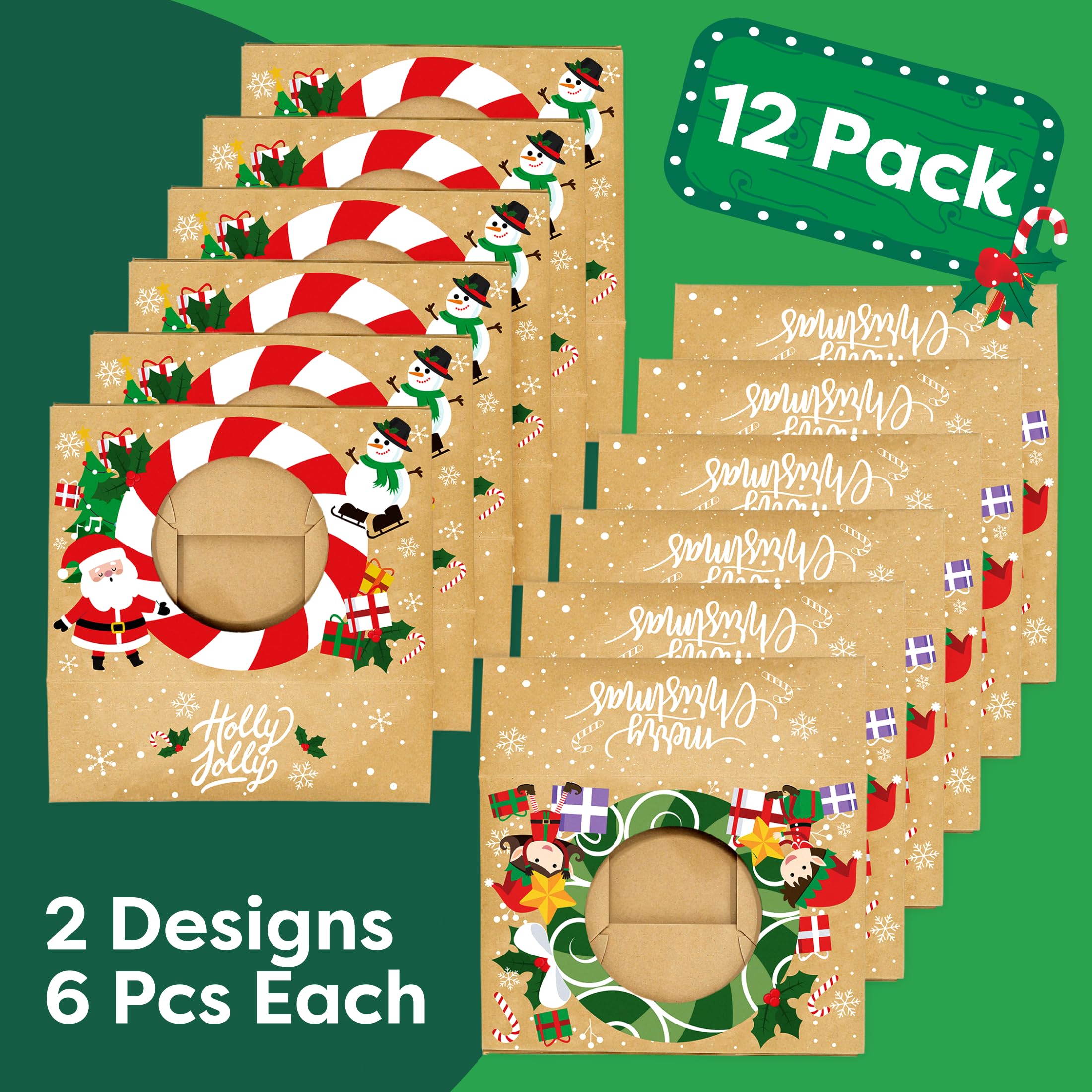 Joyousa Christmas Cookie Boxes - Bulk 12 Pack Kraft - Large Holiday Christmas Cookie Tins with Lids, Bakery Christmas Treat Boxes, Candy and Cookie Boxes for Gift Giving - Food Packaging Containers