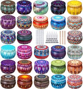 ahyiyou diy zodiac candle tins 4.4oz 28 pieces 28 color, round containers with lids, candle wicks, wicks holder, wicks stickers for candle making, arts & crafts, storage & more