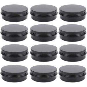 12 pack 2 oz aluminum tin jar 60 ml round refillable containers,black aluminum cosmetic sample containers with screw lid for spice,salve,powder or candies