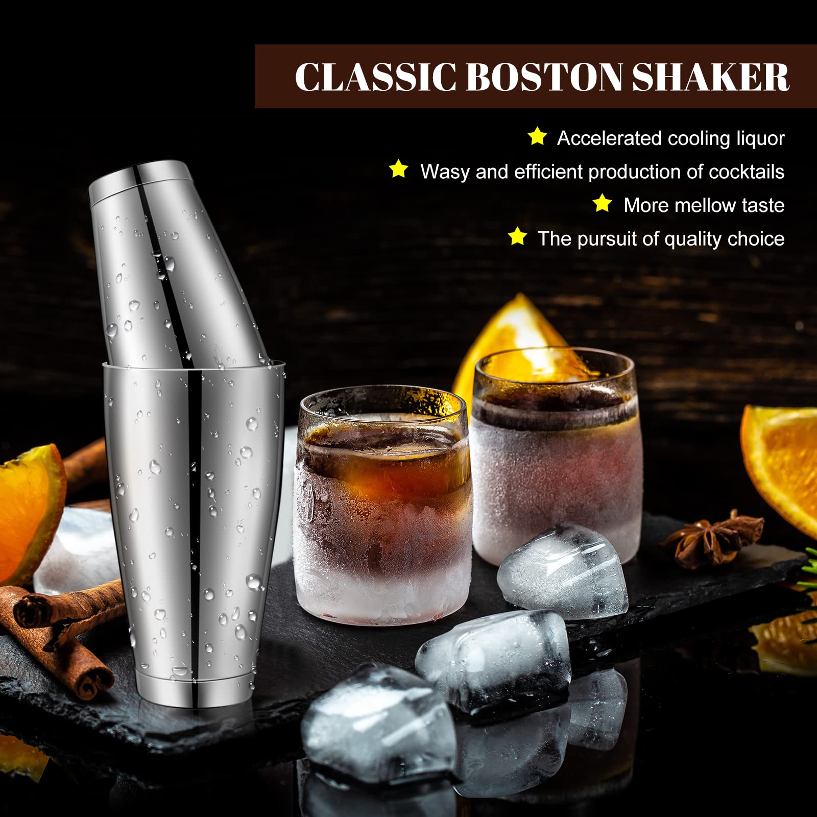 10 Pcs Cocktail Shaker Tin Set, Professional Bar Shaker Boston Cocktail Shakers, Weighted Shake Can, Stainless Steel Martini Shaker Drink Mixer Basic Tools for Bartending and Home Bar - 18oz & 28oz