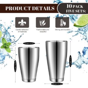 10 Pcs Cocktail Shaker Tin Set, Professional Bar Shaker Boston Cocktail Shakers, Weighted Shake Can, Stainless Steel Martini Shaker Drink Mixer Basic Tools for Bartending and Home Bar - 18oz & 28oz