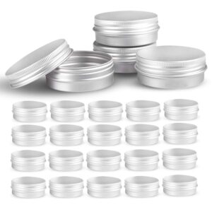 round silver aluminum metal tin storage jar containers with secure screw top lids for cosmetic, lip balm,salves, candles,skin care and tea, 24pcs