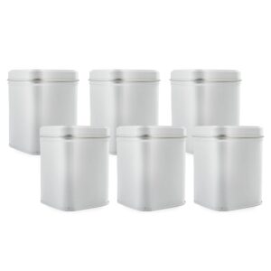 cornucopia square white metal tins (6-pack); for tea, gift boxes, and storage, 3-inch tall, 1-cup capacity