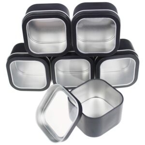 6-pack 8oz empty square metal tins with clear window for candle making, candies, gifts & treasures, black