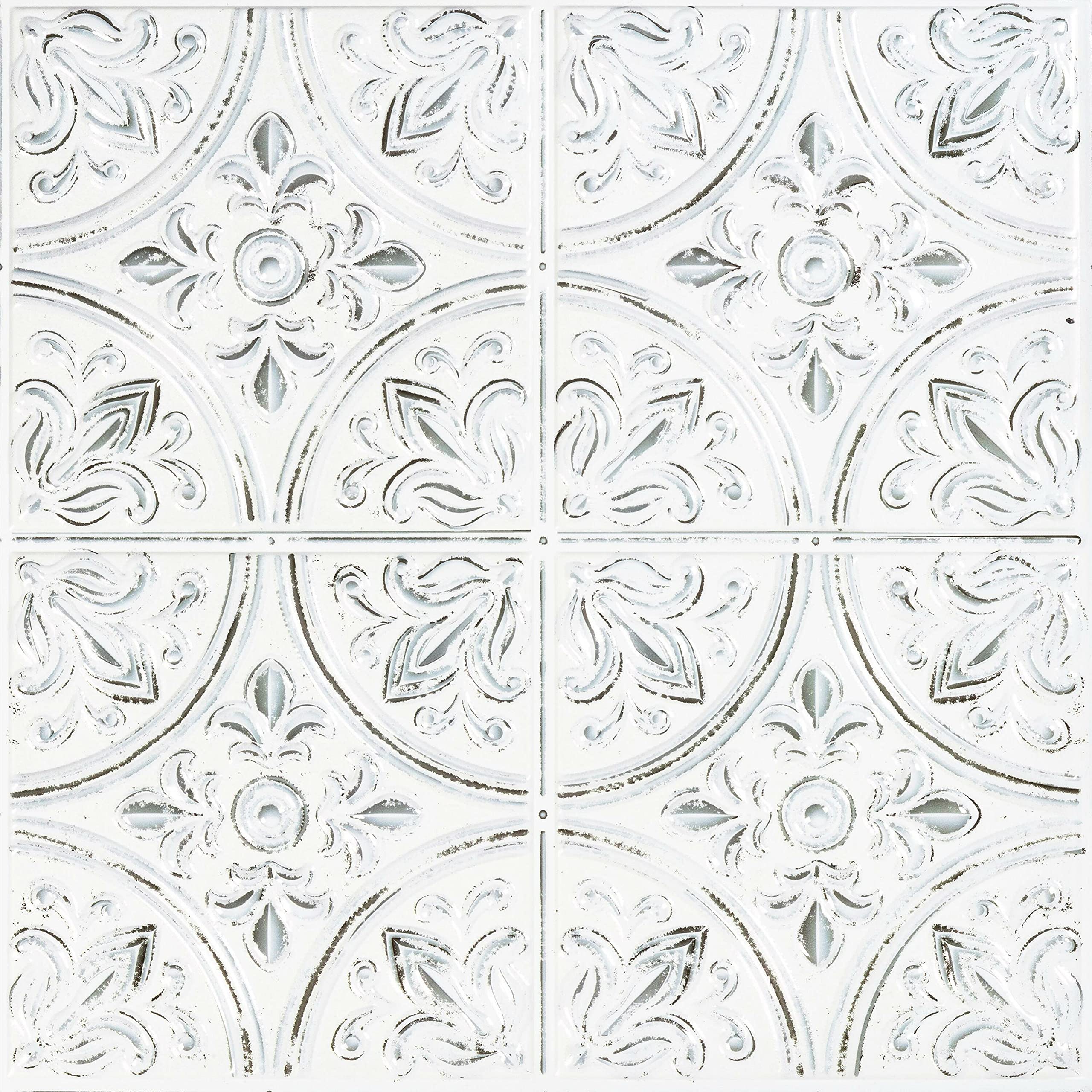 RoomMates TIL4623FLT StickTiles White Tin Peel and Stick Tile Backsplash, 10.5 inch x 10.5 inch, 4 Count (Pack of 1)