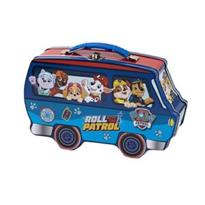 paw patrol van shaped tin carry all, blue, with handle lock and clasp