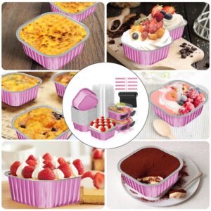 HEYYUMI 10oz Aluminum Foil Brownie Pans with Lids, 40 Pack Square Cake Pans, Disposable Ramekins Cupcake Cups Containers,Mini Cake Baking Pans,Large Muffin Tin Holder for Catering Gathering - Pink