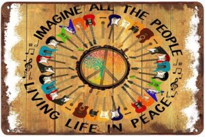 unbard retro tin sign vintage imagine all people living life in peace, vintage rock kitchen decor summer decor funny wall decor for home cafes office store pubs club plaque tin sign 12 x 8 inch