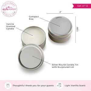 Kate Aspen Travel Size Vanilla Scented Candle Tins with Lids (Set of 12), Bridal Shower Favors, Wedding Favors, Bridesmaid Gifts,Silver,12 pcs