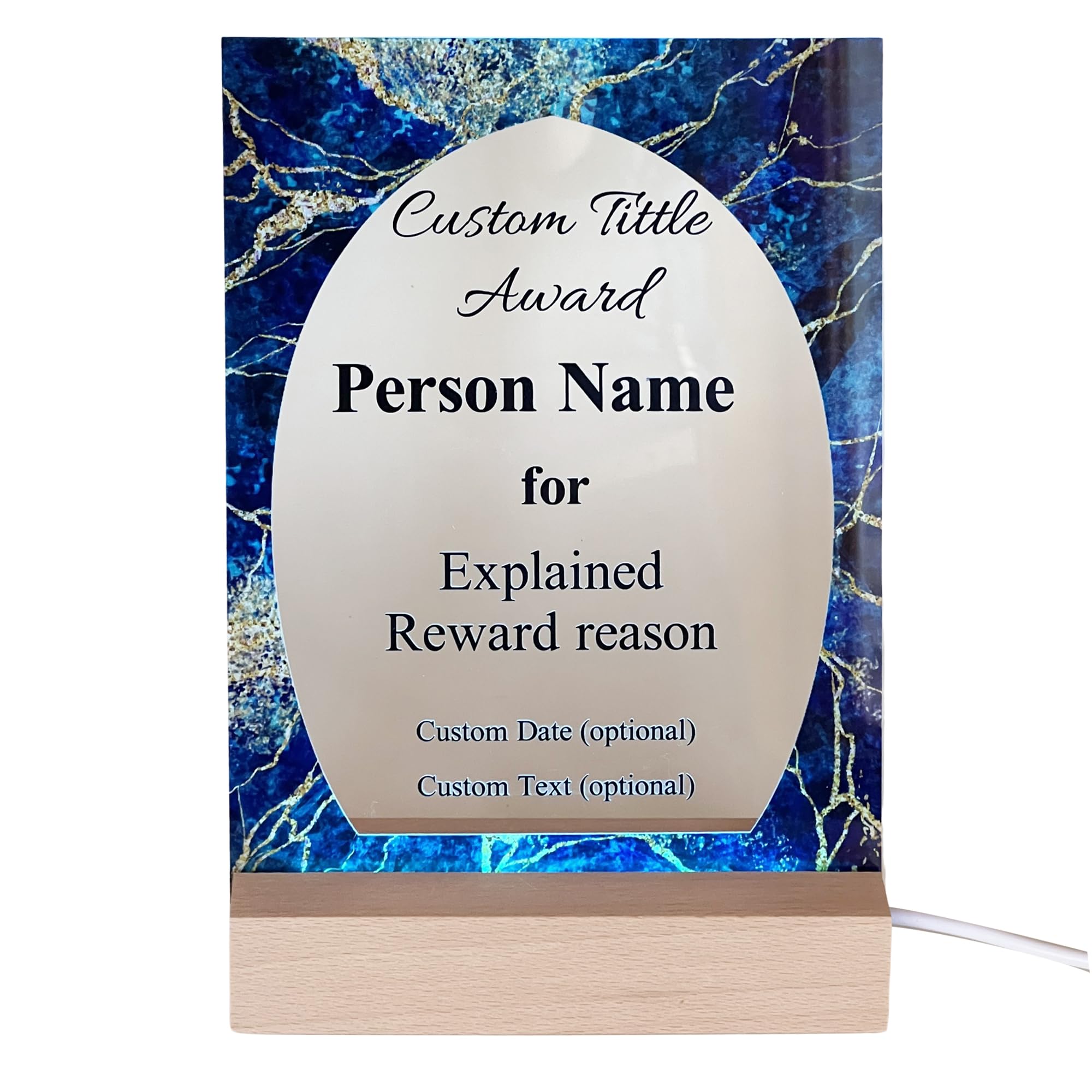 Tina&Co Customizable Award Plaque，Custom Award Plaque, Personalized Trophy Award,6 types of marble backgrounds, 5 shapes, 4 Base, with the option to add text or photos. (Award Plaque)