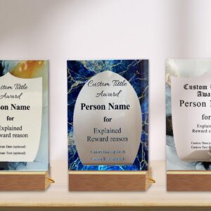 Tina&Co Customizable Award Plaque，Custom Award Plaque, Personalized Trophy Award,6 types of marble backgrounds, 5 shapes, 4 Base, with the option to add text or photos. (Award Plaque)