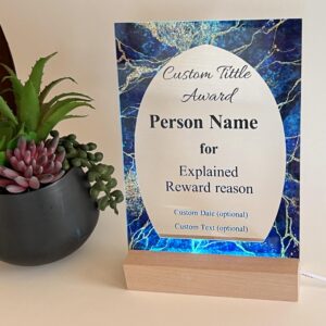 Tina&Co Customizable Award Plaque，Custom Award Plaque, Personalized Trophy Award,6 types of marble backgrounds, 5 shapes, 4 Base, with the option to add text or photos. (Award Plaque)