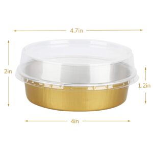 Beasea Disposable Pie Tins 4 Inch, 50 Pack Mini Tart Pans with Lids, 8 Oz Golden Aluminum Pie Pan Tin Tart Pans Round Oven Baking Mini Cake Pan for Pie Tart Quiche