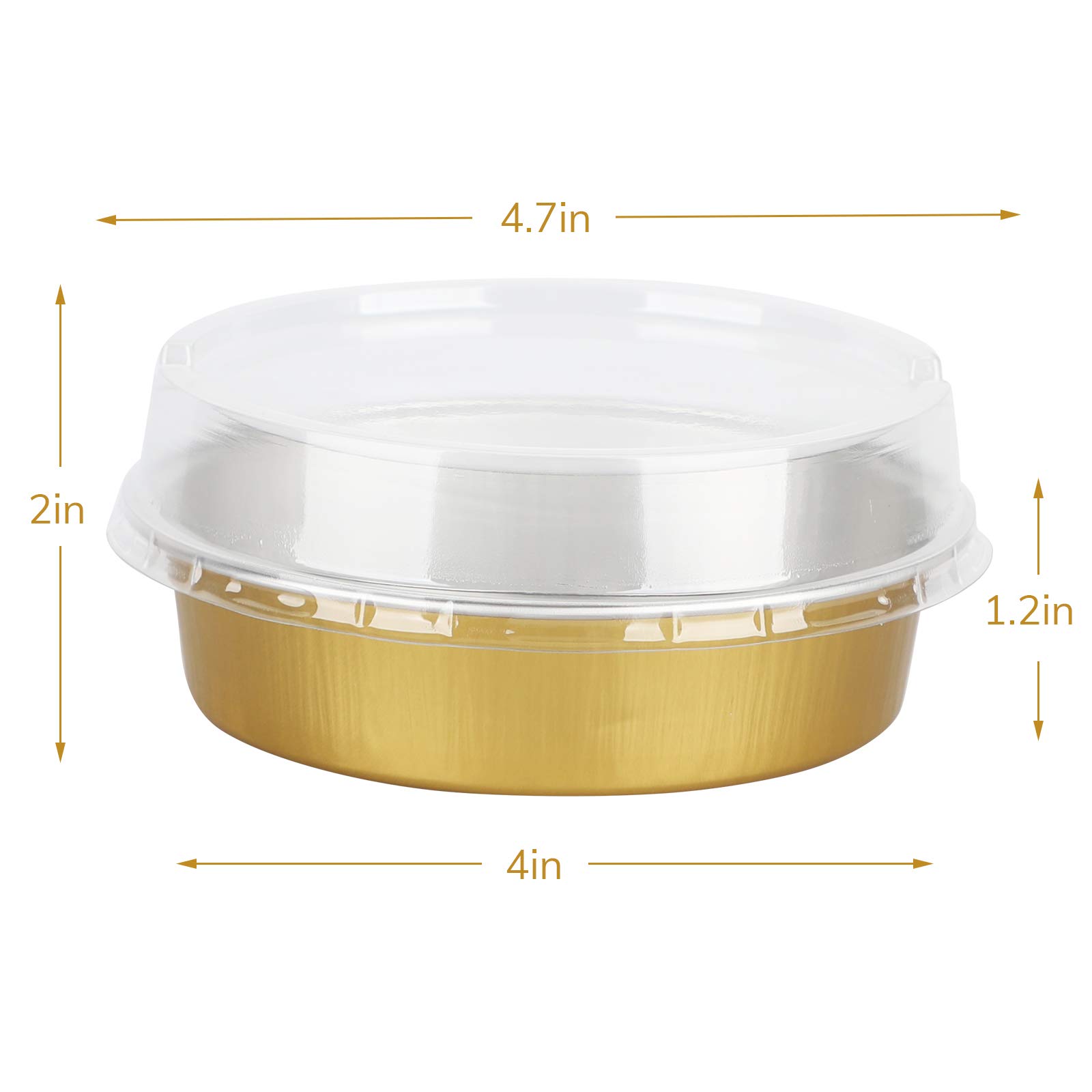 Beasea Disposable Pie Tins 4 Inch, 50 Pack Mini Tart Pans with Lids, 8 Oz Golden Aluminum Pie Pan Tin Tart Pans Round Oven Baking Mini Cake Pan for Pie Tart Quiche