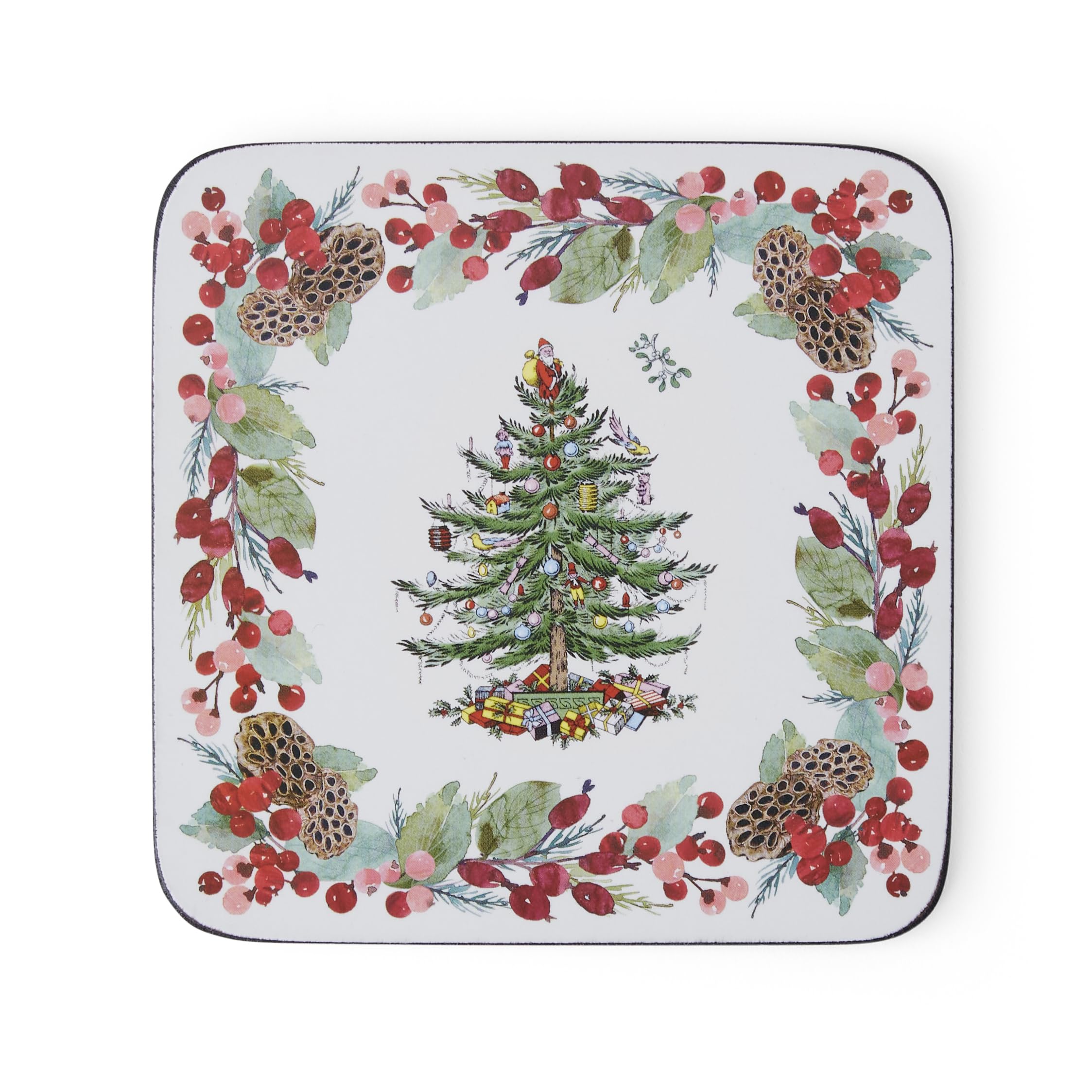 Spode Christmas Tree 2023 Annual 5 Piece Mug and Coaster Set with Tin Gift Box - Festive Holiday Gift Set for Coffee and Tea - Porcelain Mugs and Cork-Backed Coasters - Dishwasher Safe