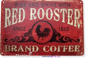 vintage metal tin sign coffee red rooster sign exterior home cave garage bar country wall decoration retro aluminum sign 8"x12" inch