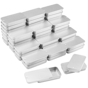 genhakon 50 pcs 2.36x1.3x0.43 inch, slide top tin containers, tin box container, storage boxes with lid for small items, such as candy, usb cable, pills, earring, jewelry craft, etc