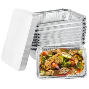 cyeah 50 packs aluminum foil pans with lids 8 x 6 inch disposable foil pans, 2.25lb capacity foil food containers with lids,disposable cookware tin pans for baking, cooking, heating and takeout