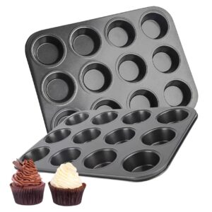 doubay 12 cup muffin pan - nonstick muffin tins & cupcake pans for baking - superior carbon steel coating - safe to use in 450f oven - ideal for brownies, cakes, quiche - dishwasher safe