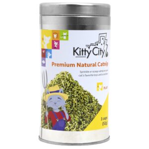 kitty city cat premium natural catnip tin, premium catnip bag and 3-pack, catnip with silvervine, catnip spray