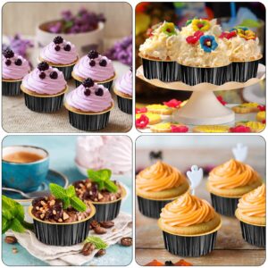 150 Count Aluminum Foil Baking Cup Disposable Ramekins with Lids 5oz Mini Cupcake Liners Flan Mold Mini Cake Pans with Lids Disposable Cake Tins for Pudding Desert Creme Brulee (Black, Gold)