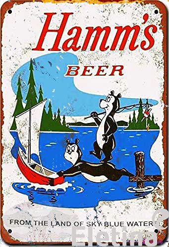 Eletina Metal Tin Signs Vintage 1956 Hamms Beer Bears Fishing Reproduction Sign 7.8x11.8 Inch Wall Plaque Retro Club Pub Bar Poster