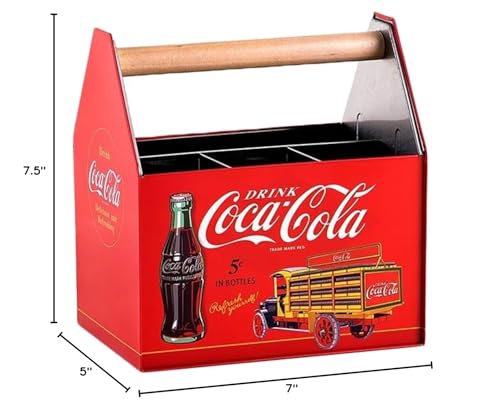 The Tin Box Company Coca Cola Tin Utensil Caddy with Handle, red