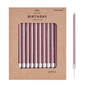 phd cake 24-count rose gold long thin metallic birthday candles, cake candles, birthday parties, wedding decorations, party candles