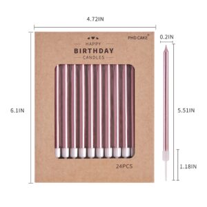 PHD CAKE 24-Count Rose Gold Long Thin Metallic Birthday Candles, Cake Candles, Birthday Parties, Wedding Decorations, Party Candles