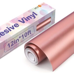 htvront rose gold metallic vinyl - 12" x 10ft matte rose gold vinyl for cricut - easy to weed & transfer rose gold permanent vinyl roll