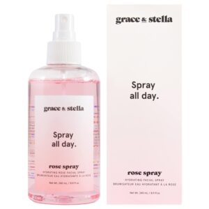 grace & stella award winning rose water facial spray (240ml) - vegan - rose water spray for face - rosewater spray toner rose hydrosol - rose spray facial mist - rosewater spray toner rose hydrosol