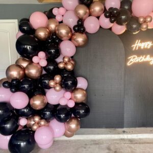 124Pcs Rose Gold Balloon Garland Arch Kit Black Pink and Rose Gold Balloons for Girls Women Birthday Party Wedding Bridal Shower Decorations Graduation Backdrop Decor