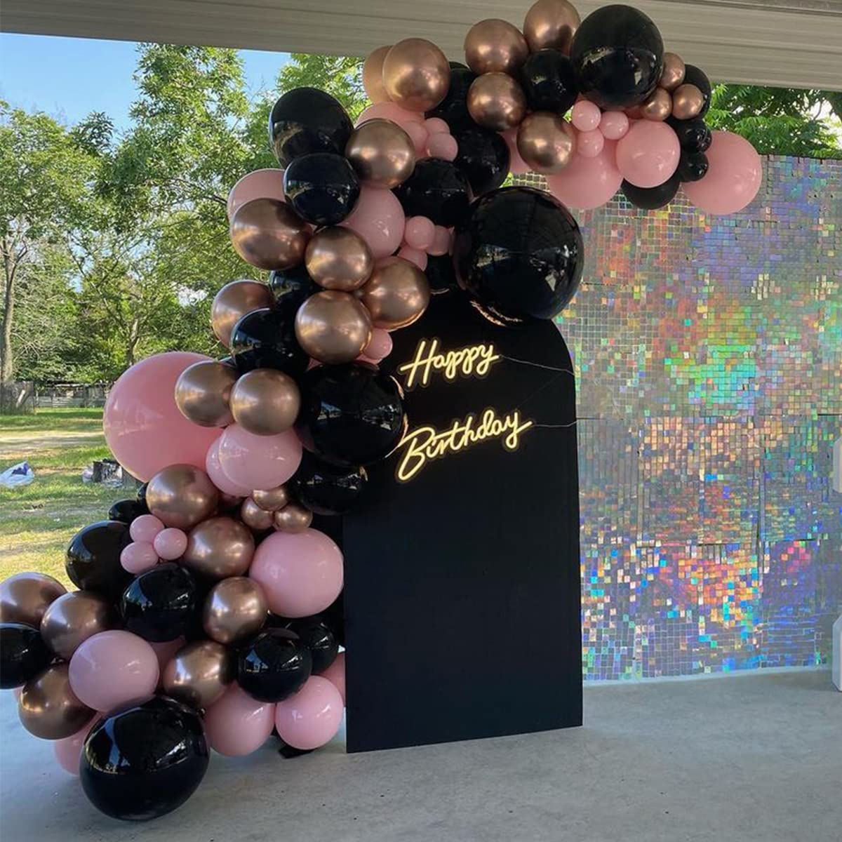 124Pcs Rose Gold Balloon Garland Arch Kit Black Pink and Rose Gold Balloons for Girls Women Birthday Party Wedding Bridal Shower Decorations Graduation Backdrop Decor