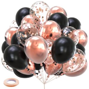 kelfara rose gold and black balloons 60pcs 12 inch matte black rose gold and confetti latex balloon bulk for birthday party bridal shower wedding engagement anniversary prom decorations