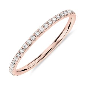 pavoi 14k rose gold plated 925 sterling silver stackable cz ring for women | thin band for stacking | simulated diamond eternity wedding band | size 7